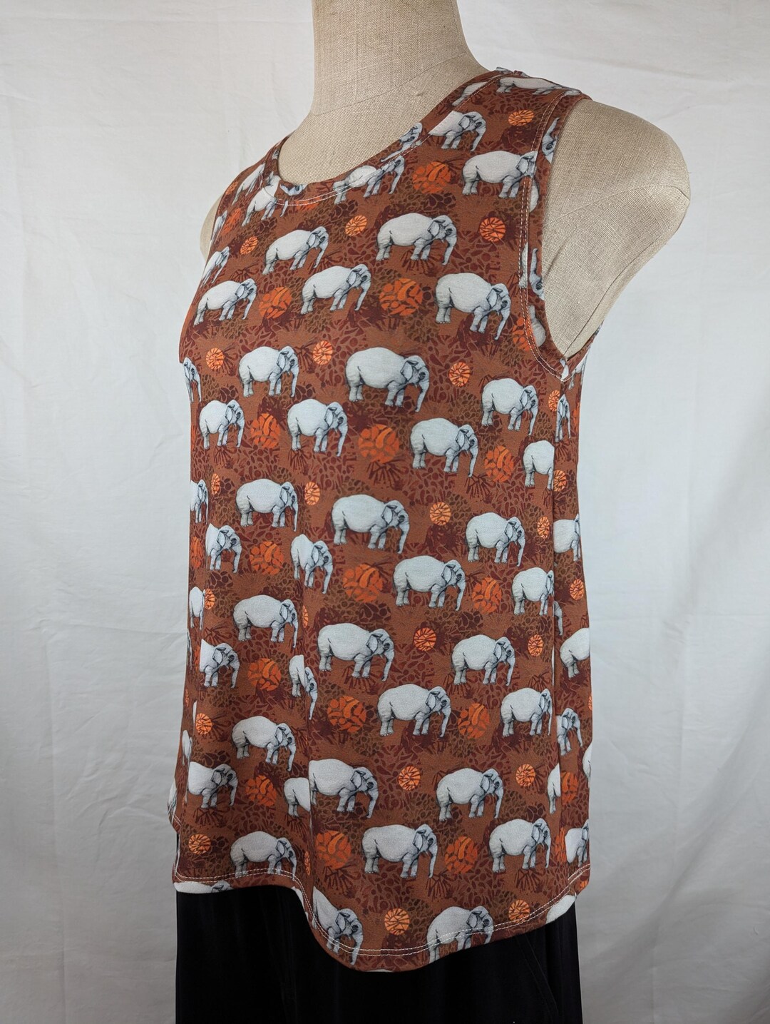 Elephant Print A-line Tank Top Easy Fit Super Soft Stretch Knit Size ...