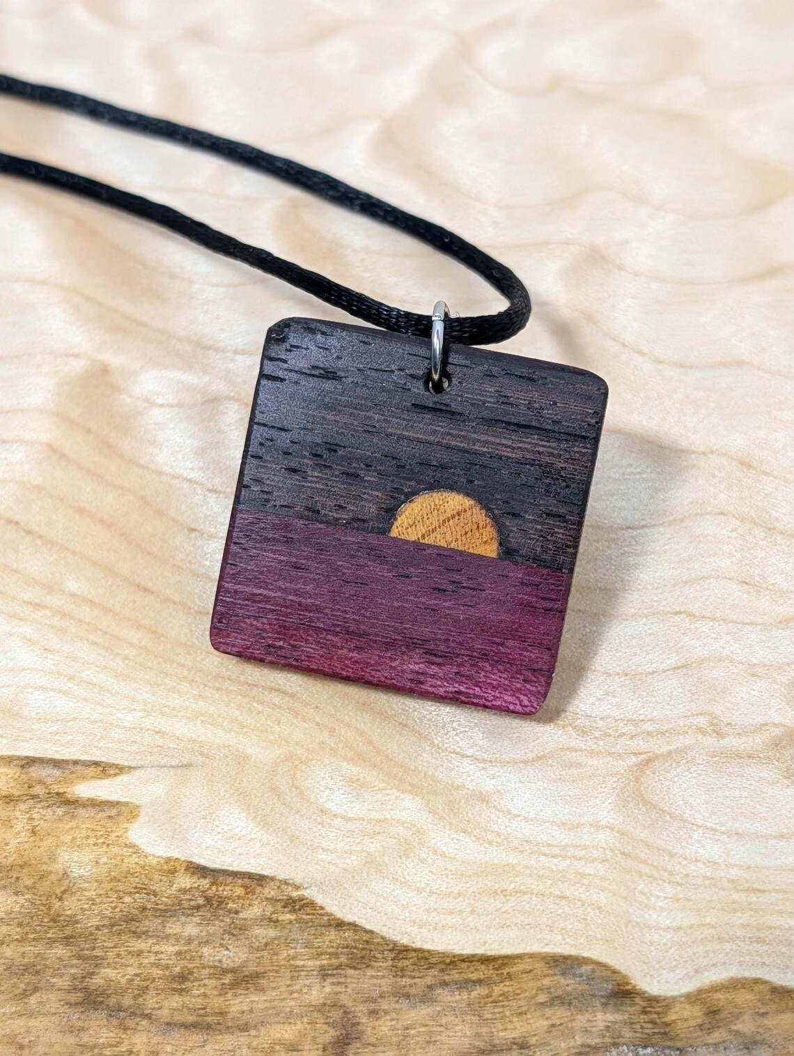 Natural Wood Sunset Pendant Necklace - Etsy