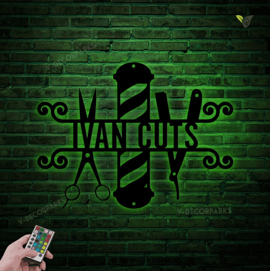 Custom Barber Shop Name Metal Sign With Leds Wall Art, Personalized ...