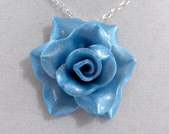 Blue rose pendant | Etsy