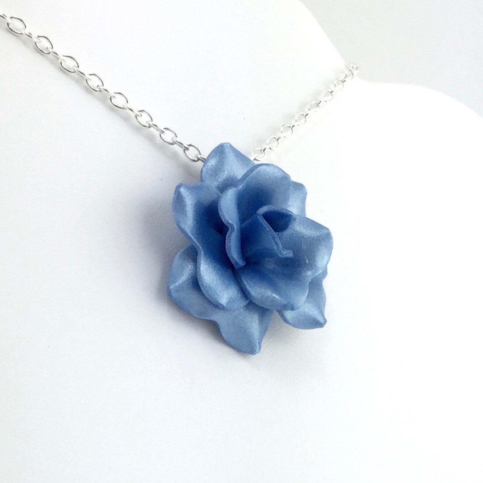 Light Ultramarine Rose Pendant - Blue Rose Necklace - Royal Blue Rose ...