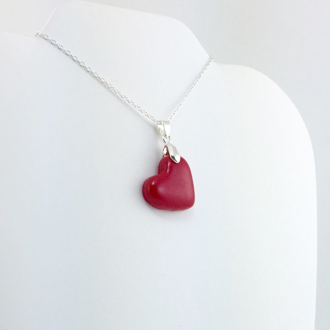 Pomegranate Red Heart Pendant - Simple Clay Heart Necklace - Red Heart ...