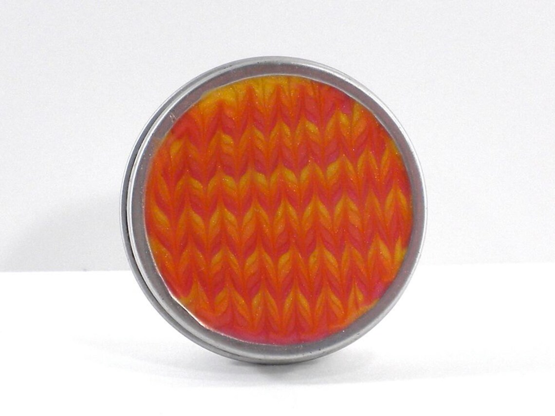 Medium Pill Box With Orange and Yellow Stripes - Colorful Round ...