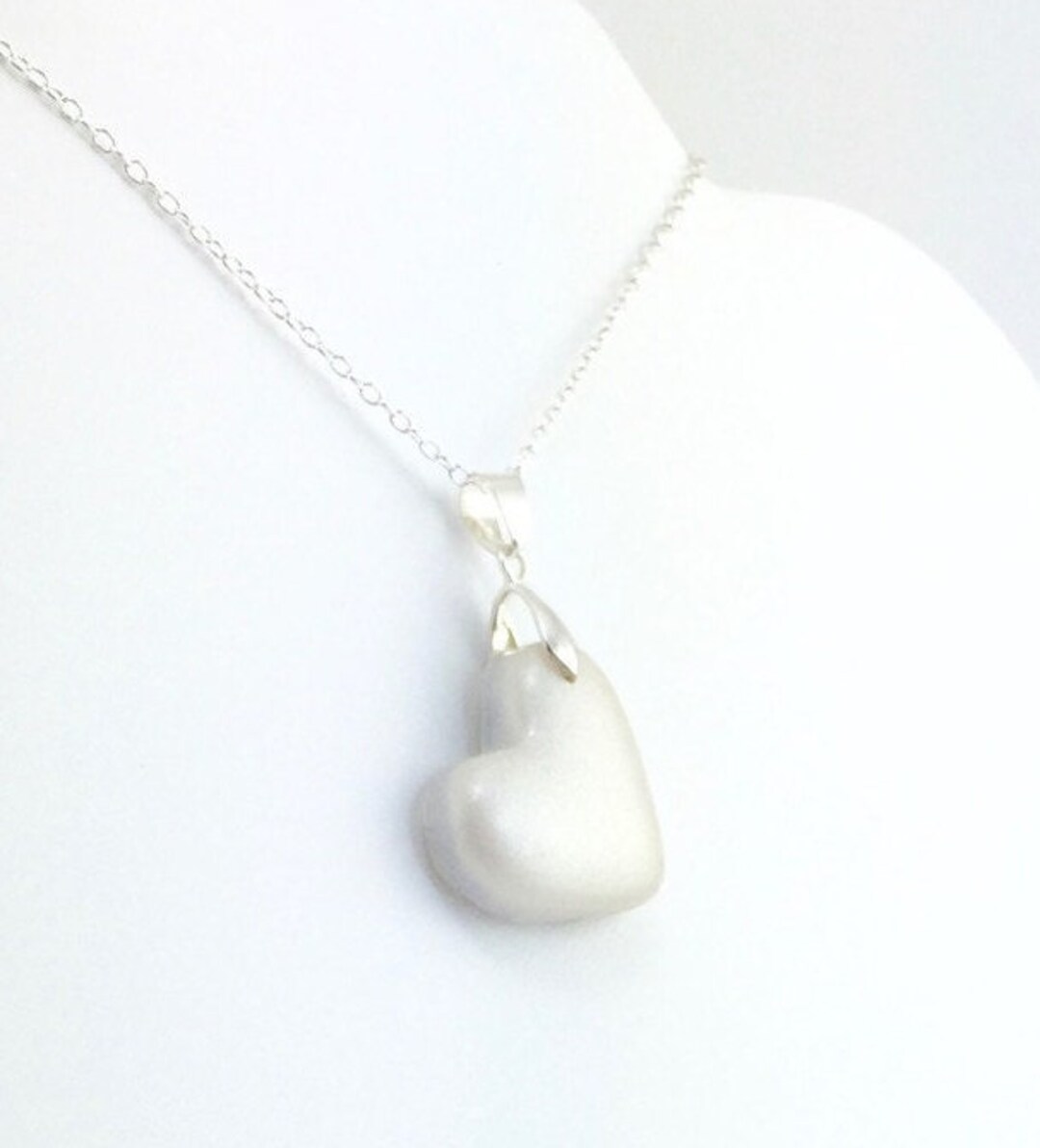 Pearly White Heart Pendant - Simple Heart Necklace - Pearl Heart ...