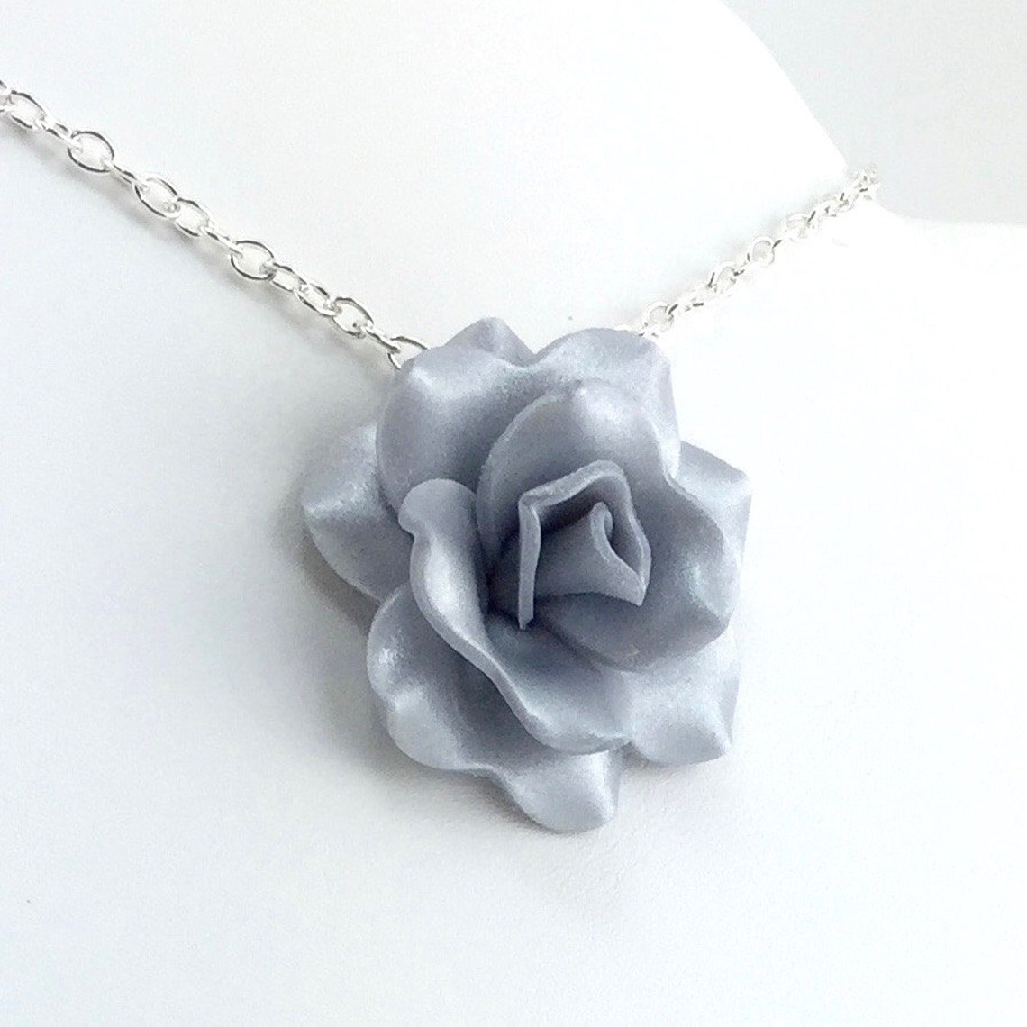 Light Silver Rose Pendant Simple Rose Necklace Light - Etsy