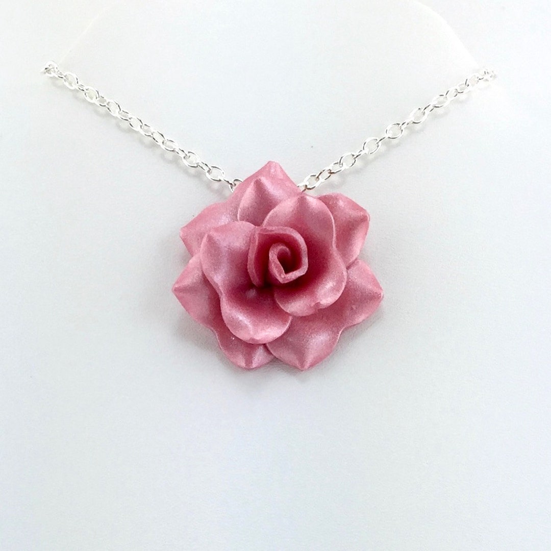 Pastel Pink Rose Pendant - Simple Rose Necklace - Pastel Pink Rose ...