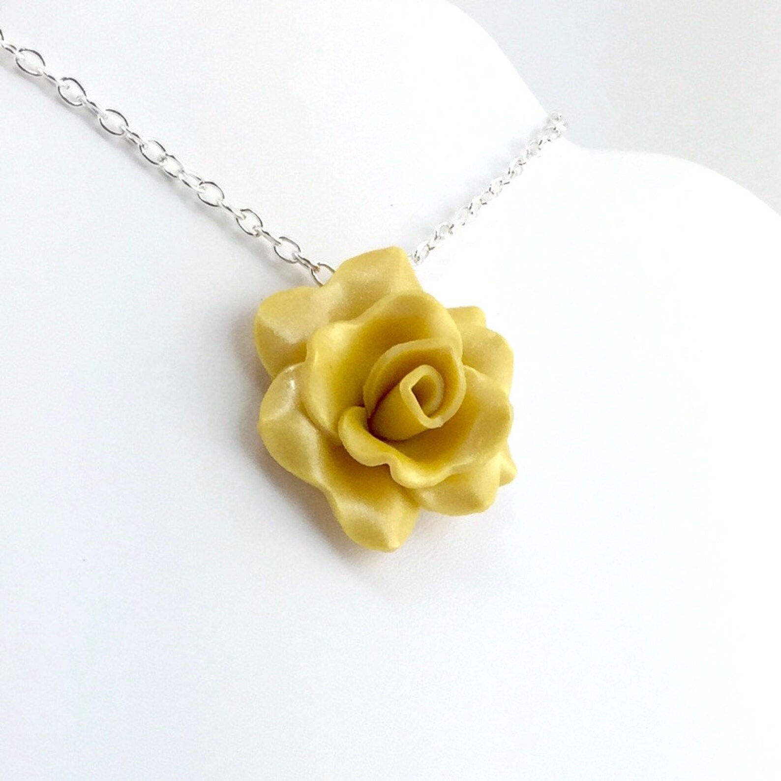 Medium Golden Yellow Rose Pendant Simple Rose Necklace | Etsy