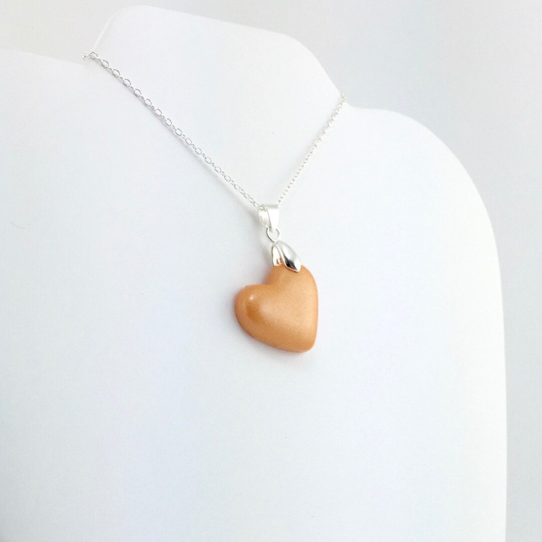 Light Orange Clay Heart Pendant - Simple Heart Necklace - Light Orange ...