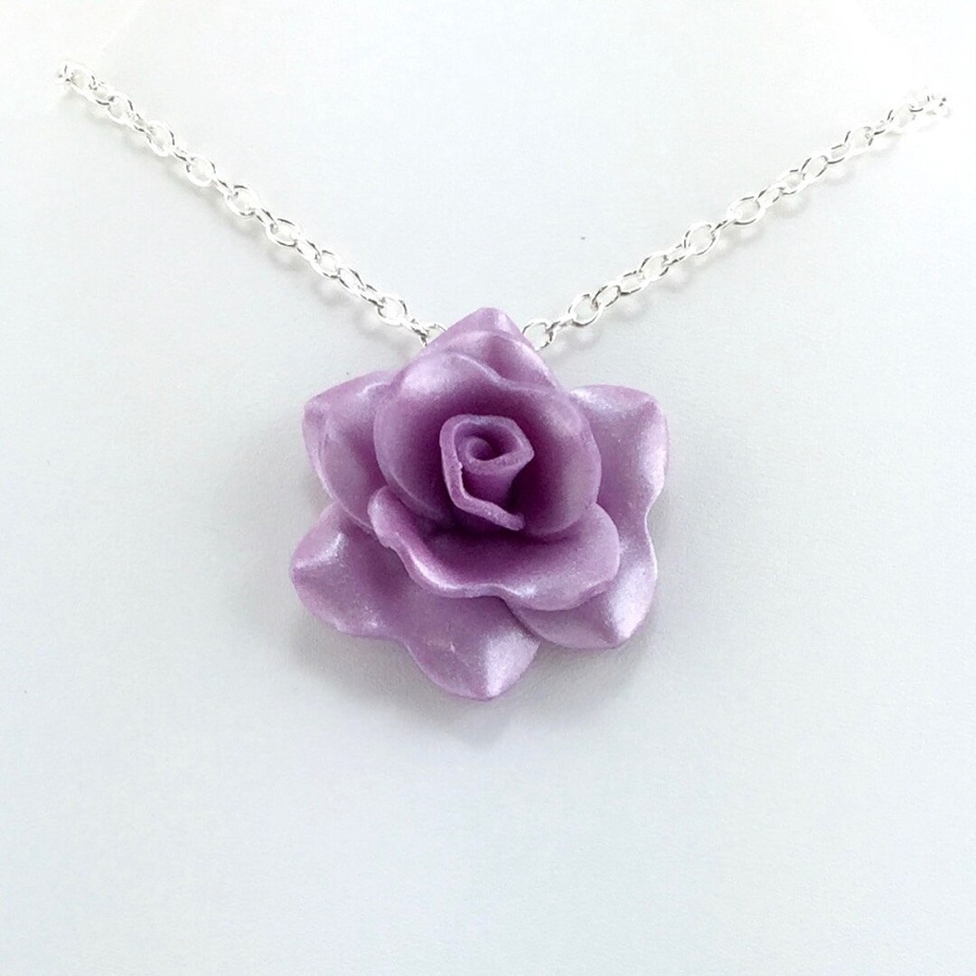 Light Bright Purple Rose Pendant - Simple Rose Necklace - Purple Rose ...