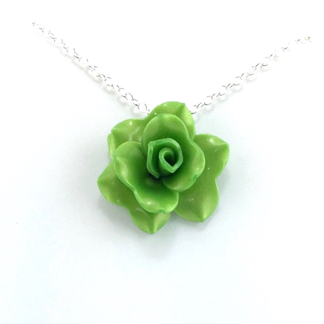 Bright Green Rose Pendant - Simple Rose Necklace - Bright Green Rose ...