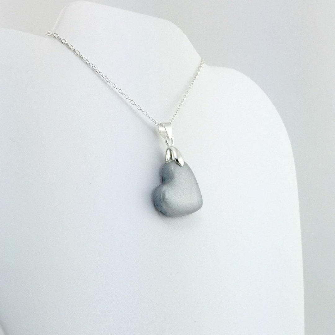 Light Silver Clay Heart Pendant - Simple Heart Necklace - Silver Clay ...
