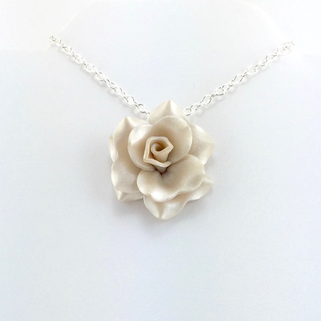 Pearly Rose Pendant - Simple Rose Necklace - Cream, Ivory Rose Necklace ...