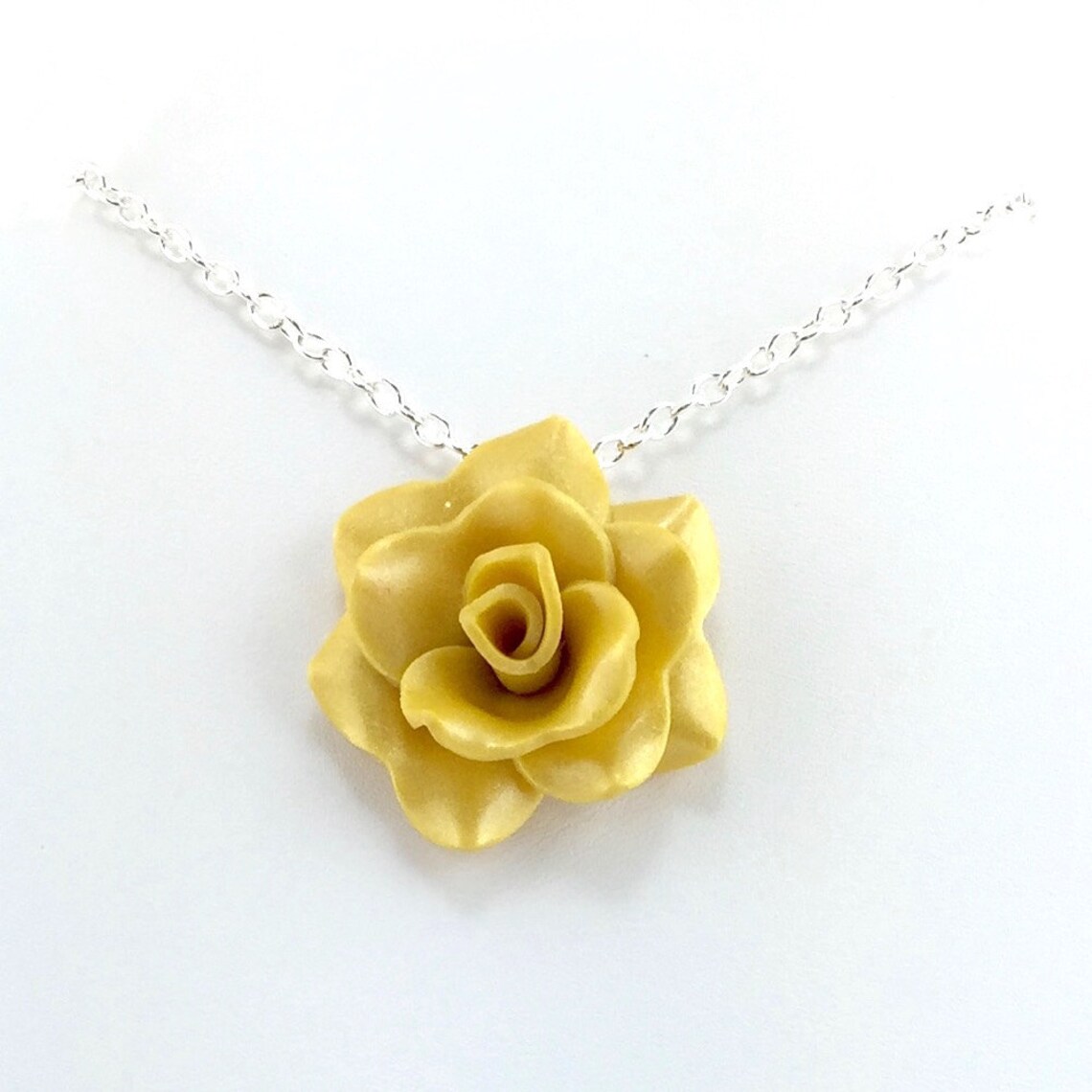 Medium Golden Yellow Rose Pendant Simple Rose Necklace | Etsy
