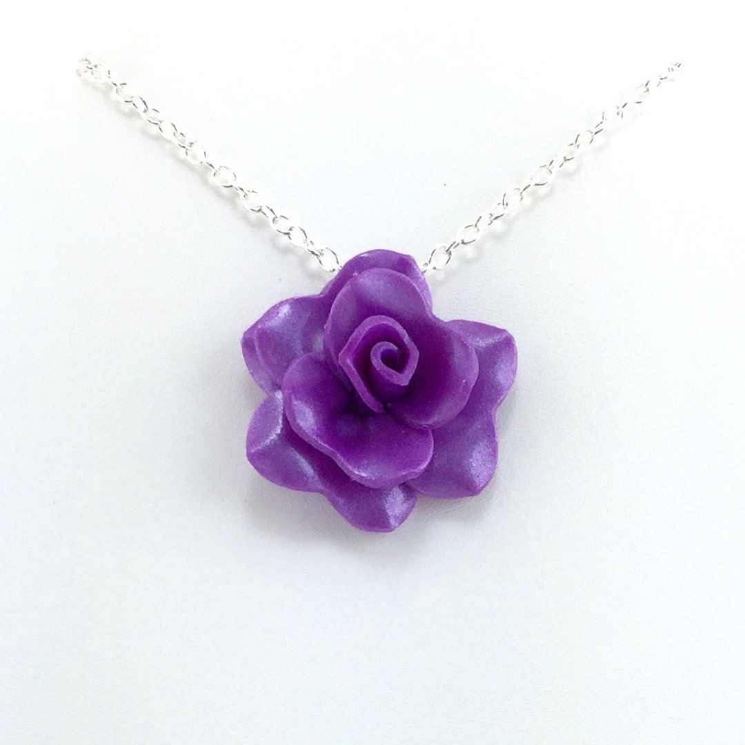 Medium Bright Purple Rose Pendant - Simple Rose Necklace - Purple Rose ...