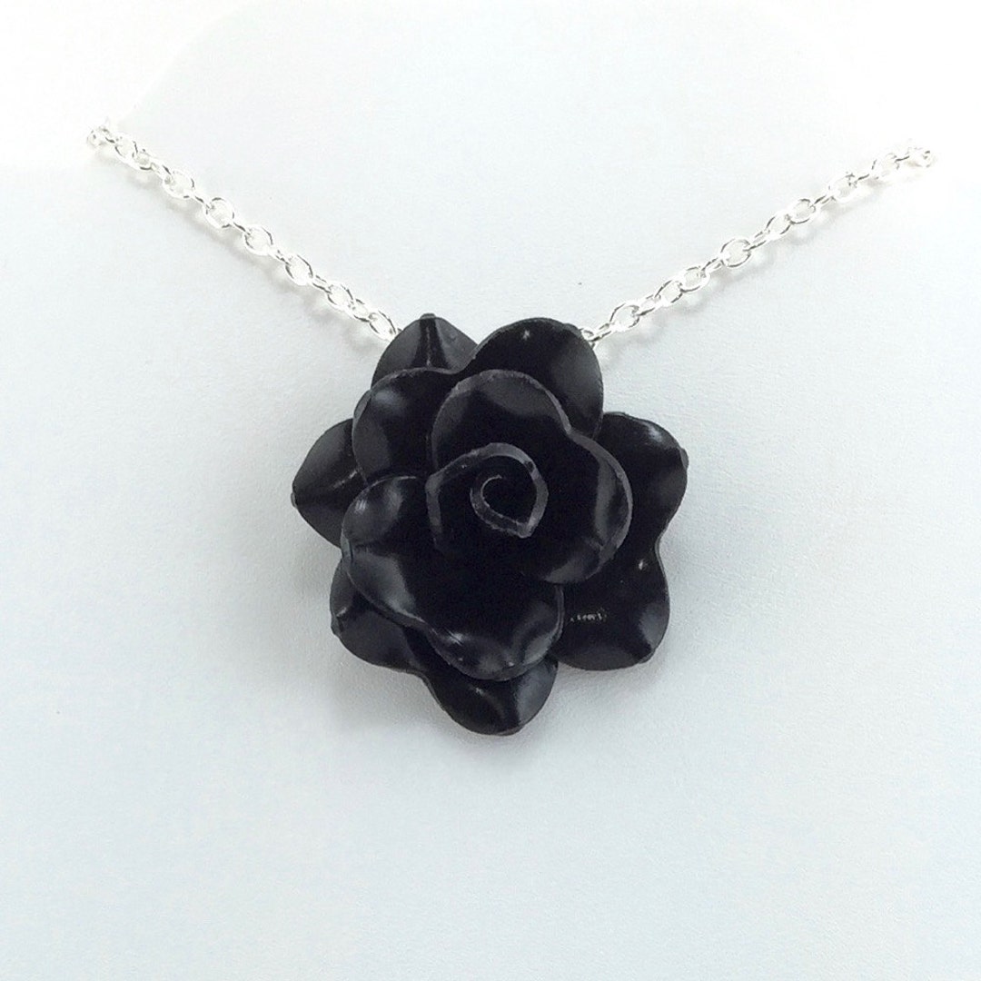 Shiny Black Rose Pendant - Simple Rose Necklace - Shiny Black Rose ...