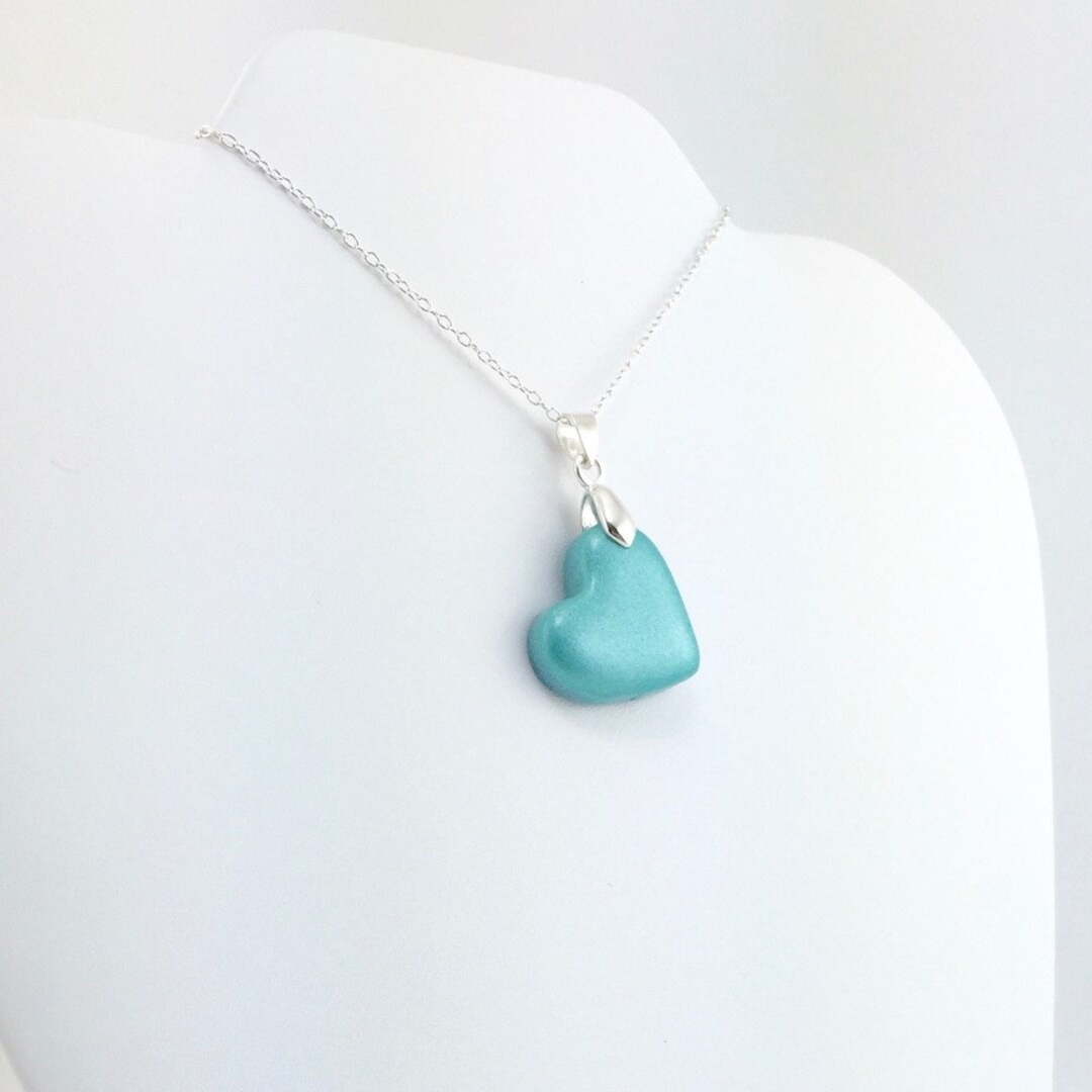Light Peacock Blue Heart Pendant - Simple Heart Necklace - Peacock Blue ...