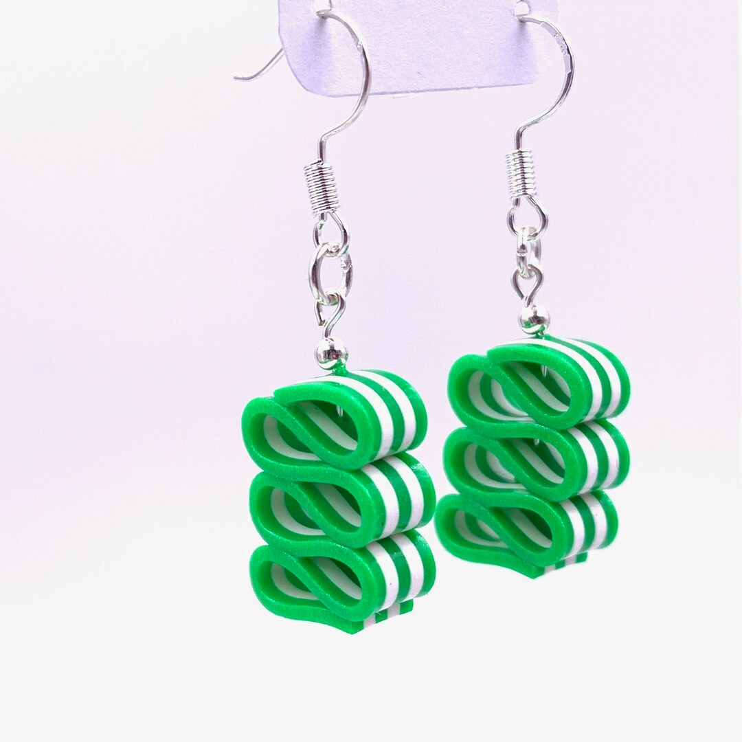 Small Ribbon Candy Earrings - Christmas Dangle Earring - Green & White ...
