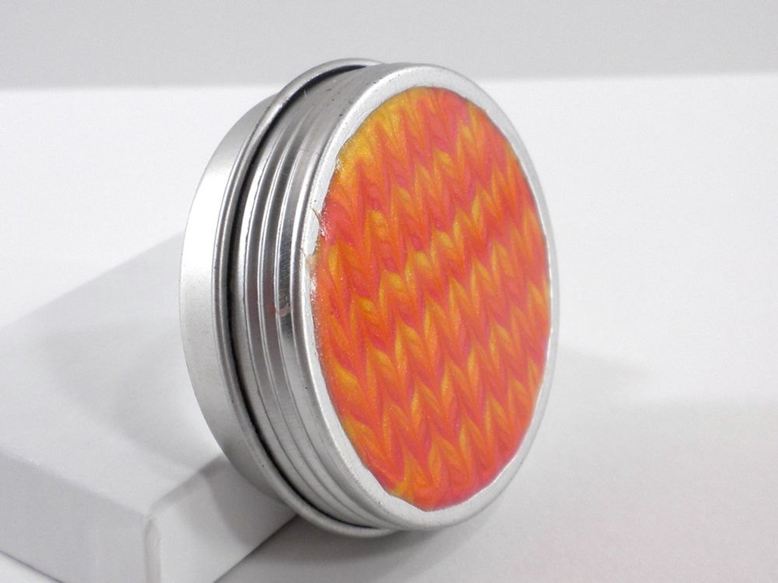 Medium Pill Box With Orange and Yellow Stripes - Colorful Round ...