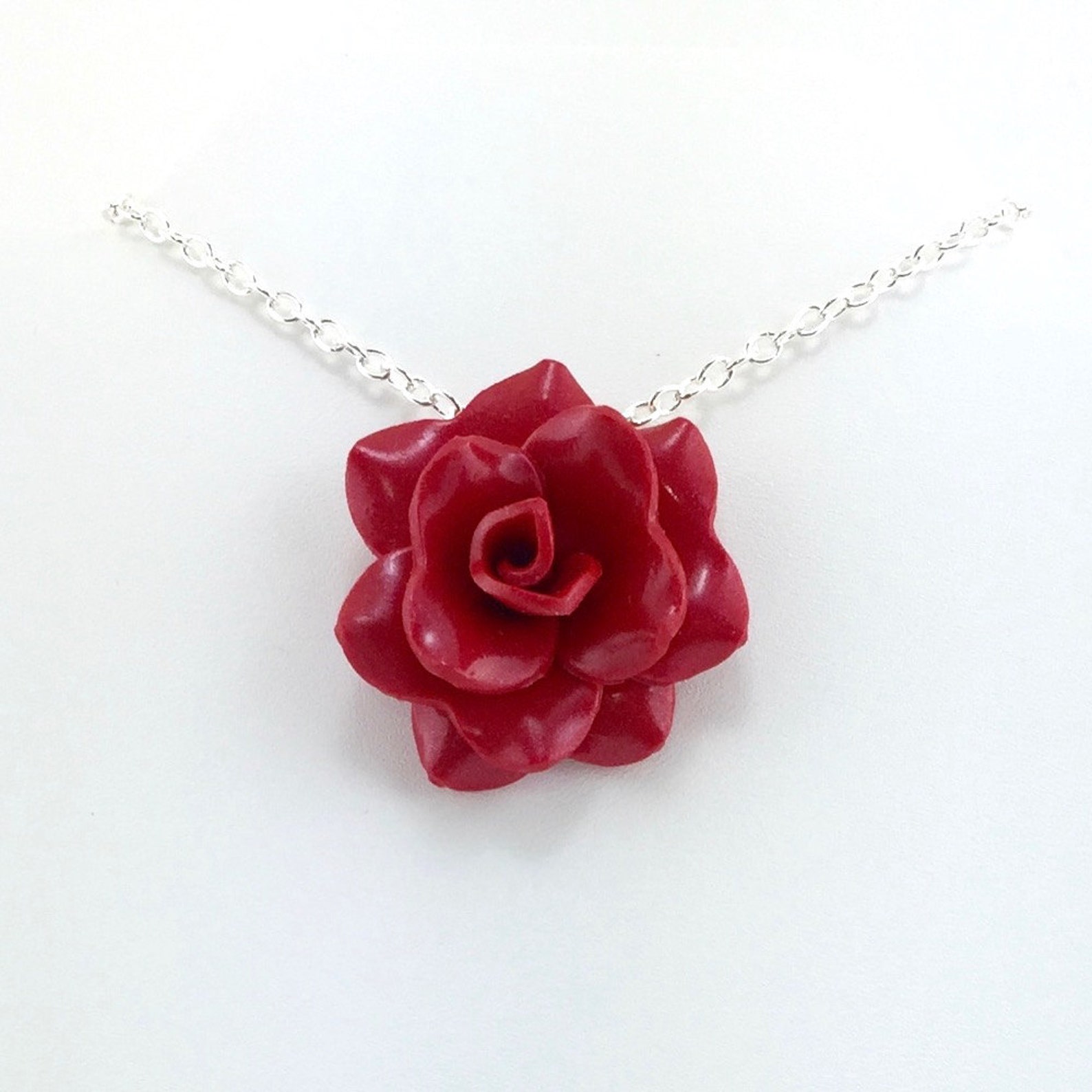 Pomegranate Red Rose Pendant - Simple Rose Necklace - Red Rose Necklace ...