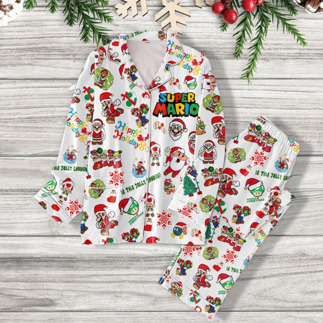Santa Christmas Super Mario Pajamas Set, Super Mario Birthday, Pajama ...