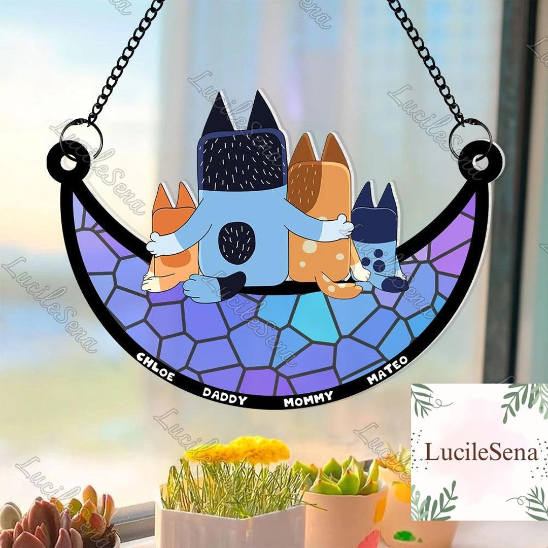 Bluey Family Suncatcher Window Hanging Ornament, Personalized Bluey ...