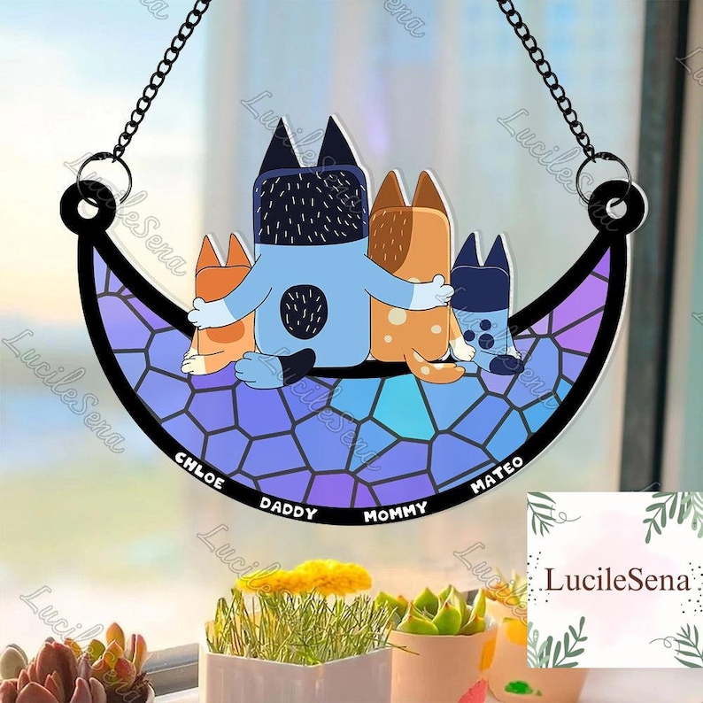 Bluey Family Suncatcher Window Hanging Ornament, Personalized Bluey ...