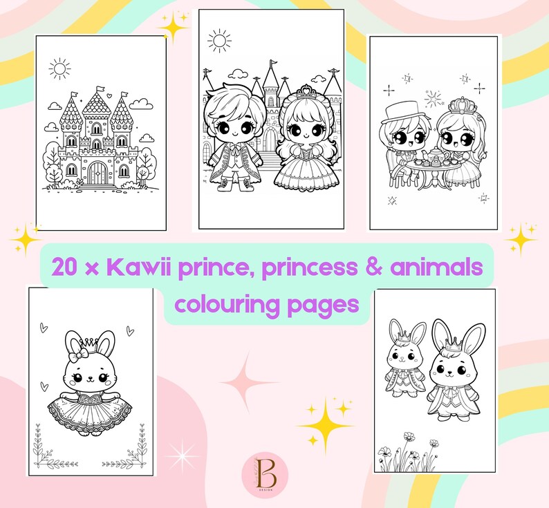 Kawii Printable Colouring Pages for Kids /cute Prince and Princess ...