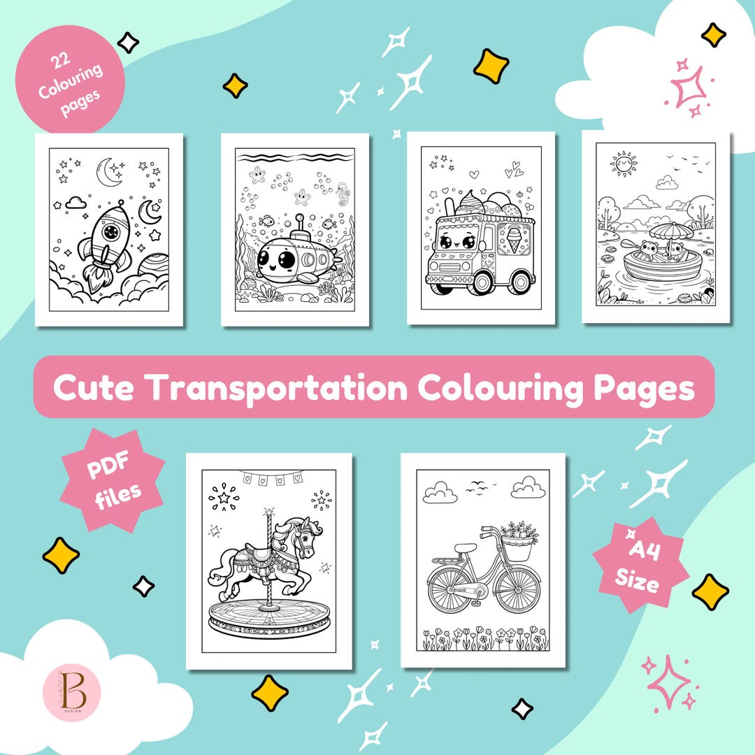 Cute Transportations Printable Colouring Pages for Kids - Etsy