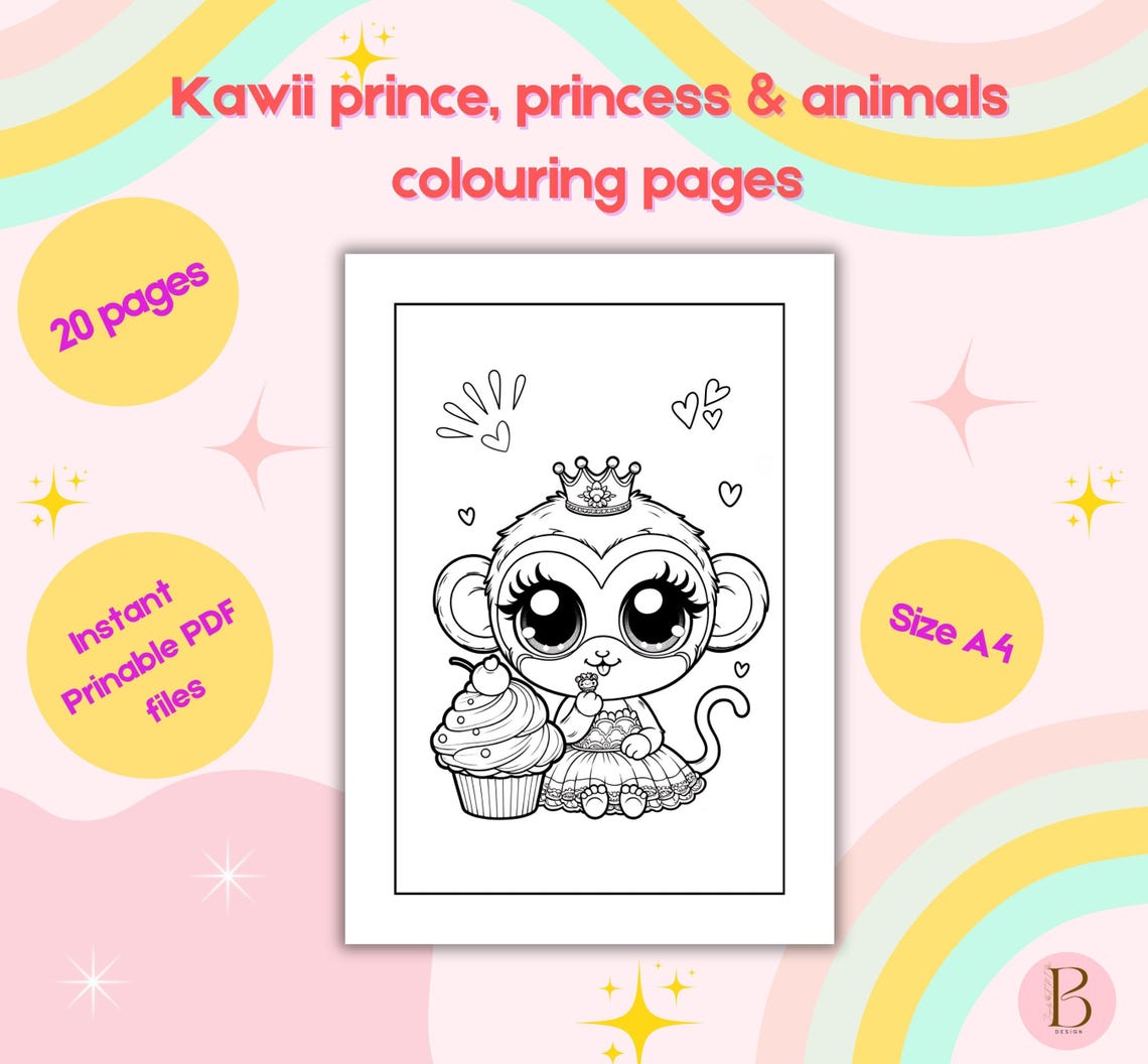 Kawii Printable Colouring Pages for Kids /cute Prince and Princess ...