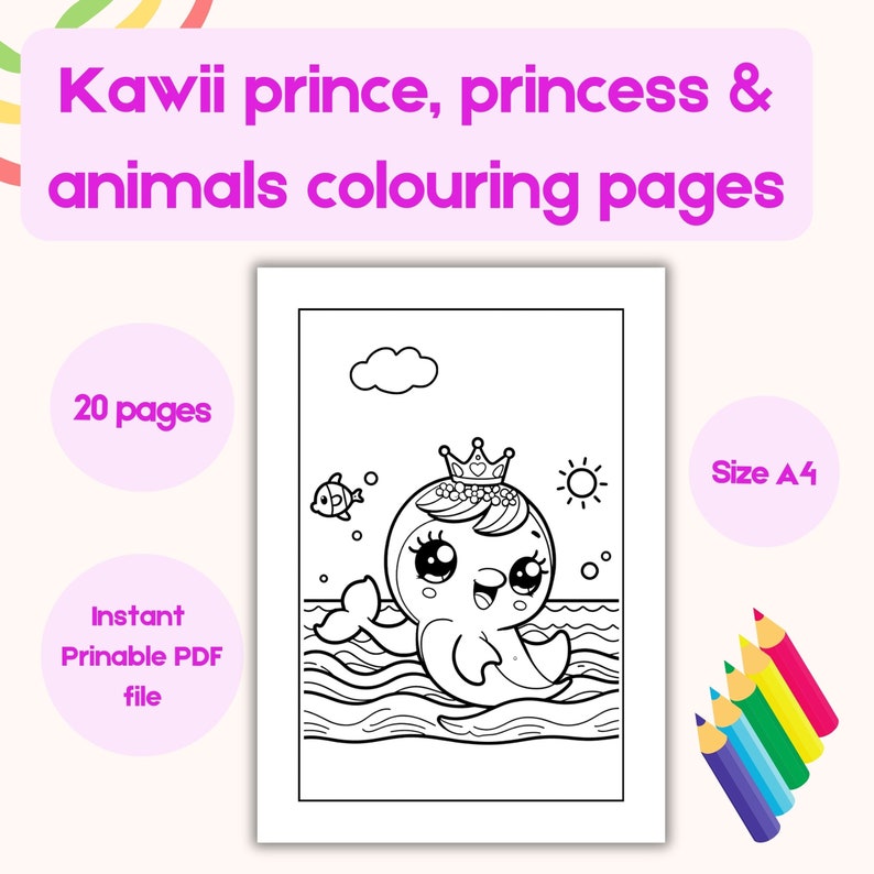 Kawii Printable Colouring Pages for Kids, Cute Prince, Princess, and ...