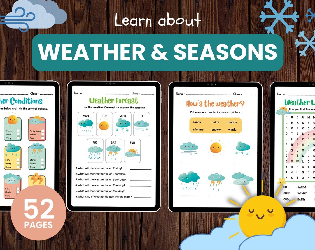 Weather & Seasons Worksheets | Vocabulary, Coloring, Tracing, Matching ...
