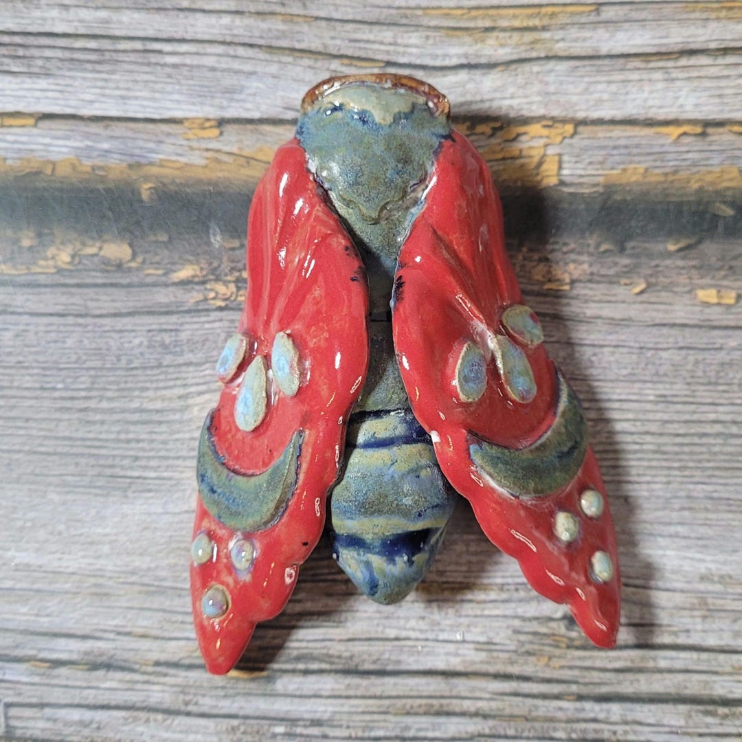 Handmade Ceramic Moth, for Desk or Wall, Red and Blue - Etsy