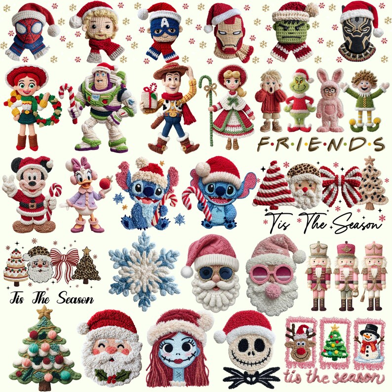 Crochet Christmas PNG Bundle – Holiday Cartoon Characters (digital ...