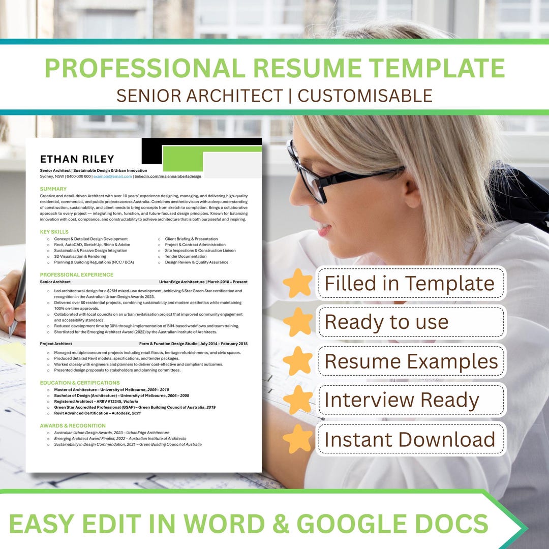Senior Architect Resume Template – Design Leadership CV | Ats‑friendly ...