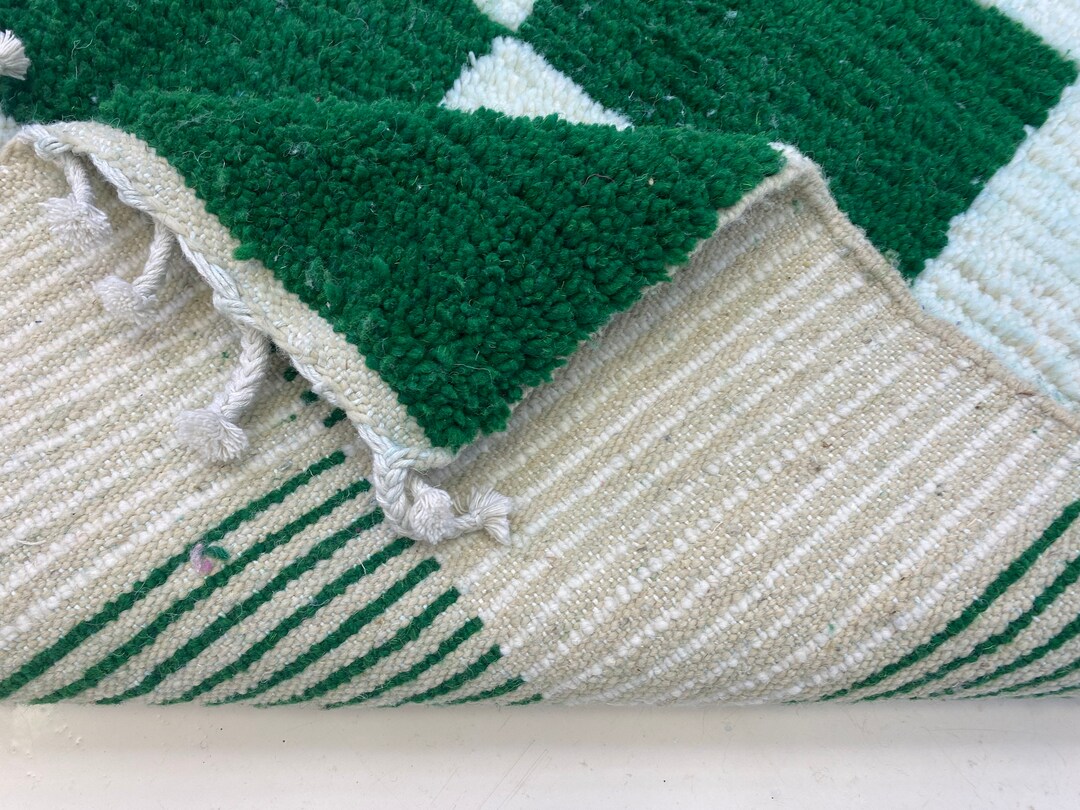 Medium Green Checkered Rug 120x180 Cm, Green and White Rug, Moroccan ...