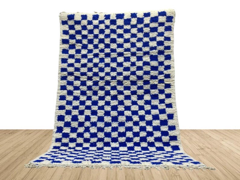 Checkerboard Blue and White 5x7 Rug, Cozy Chic Aera Rug Living Room ...