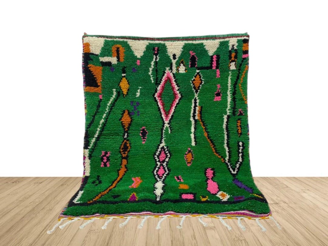 Azilal Vintage Green Rug Runner Kitchen, Soft Wool Rug, Custom Dark ...