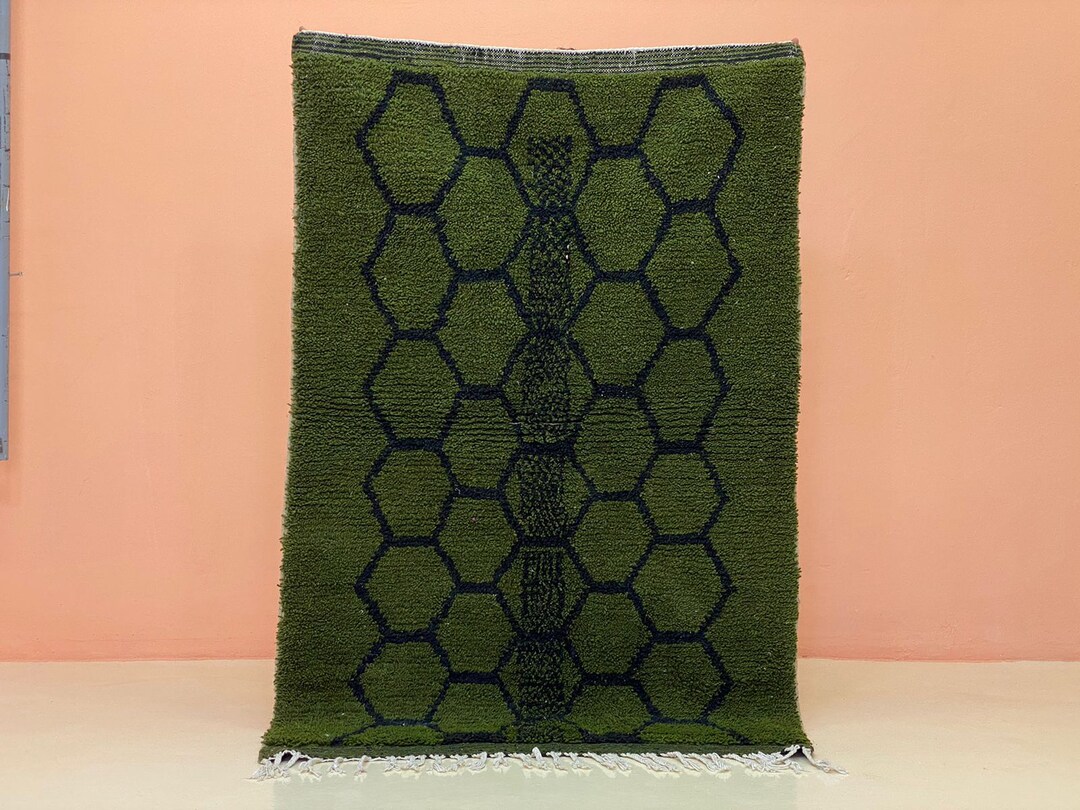 Moroccan Olive Green and Black Rug, 2x9 Olive Green Carpet, Custom ...