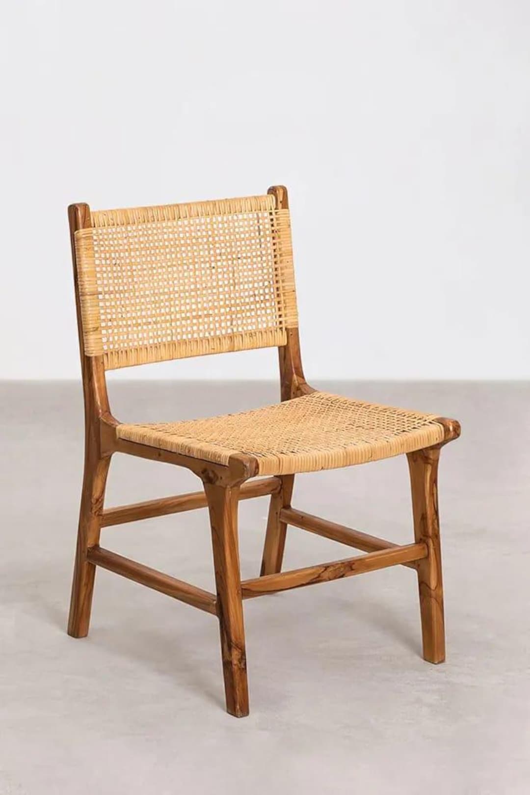 Counter Stool Teak Rattan Dining Chair, Boho Woven Back Chair, Handmade ...