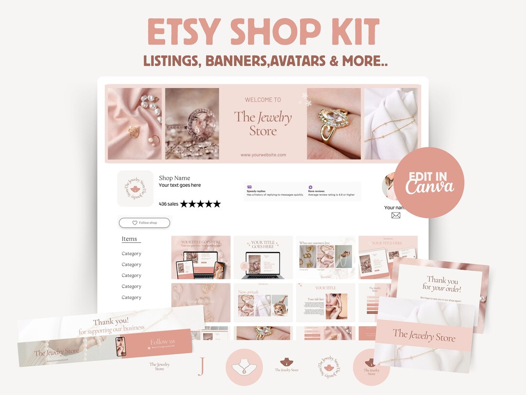 Etsy Shop Kit THE JEWELRY STORE Branding Package to Sell on Etsy ...