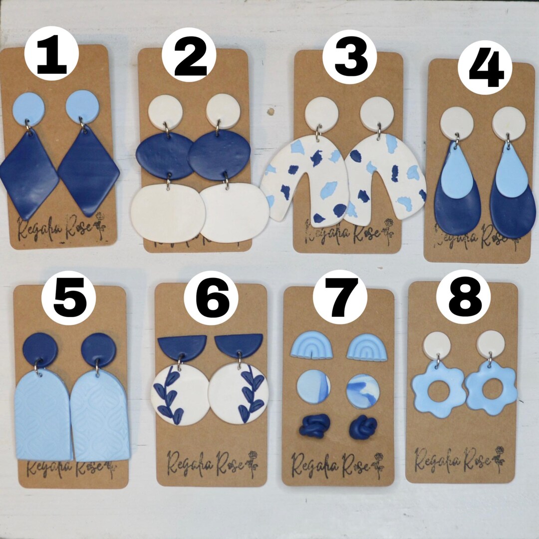 BLUE COLLECTION | Polymer Clay Earrings | Handmade | Statement Earring ...