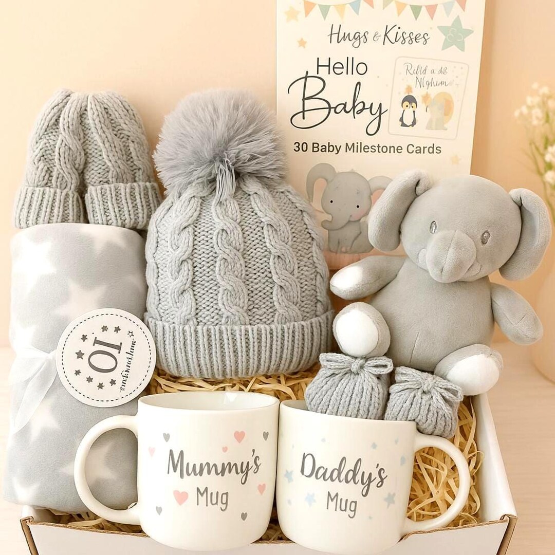 Luxury Unisex Baby Gift Box – Newborn Hamper With Blanket, Soft Toy ...