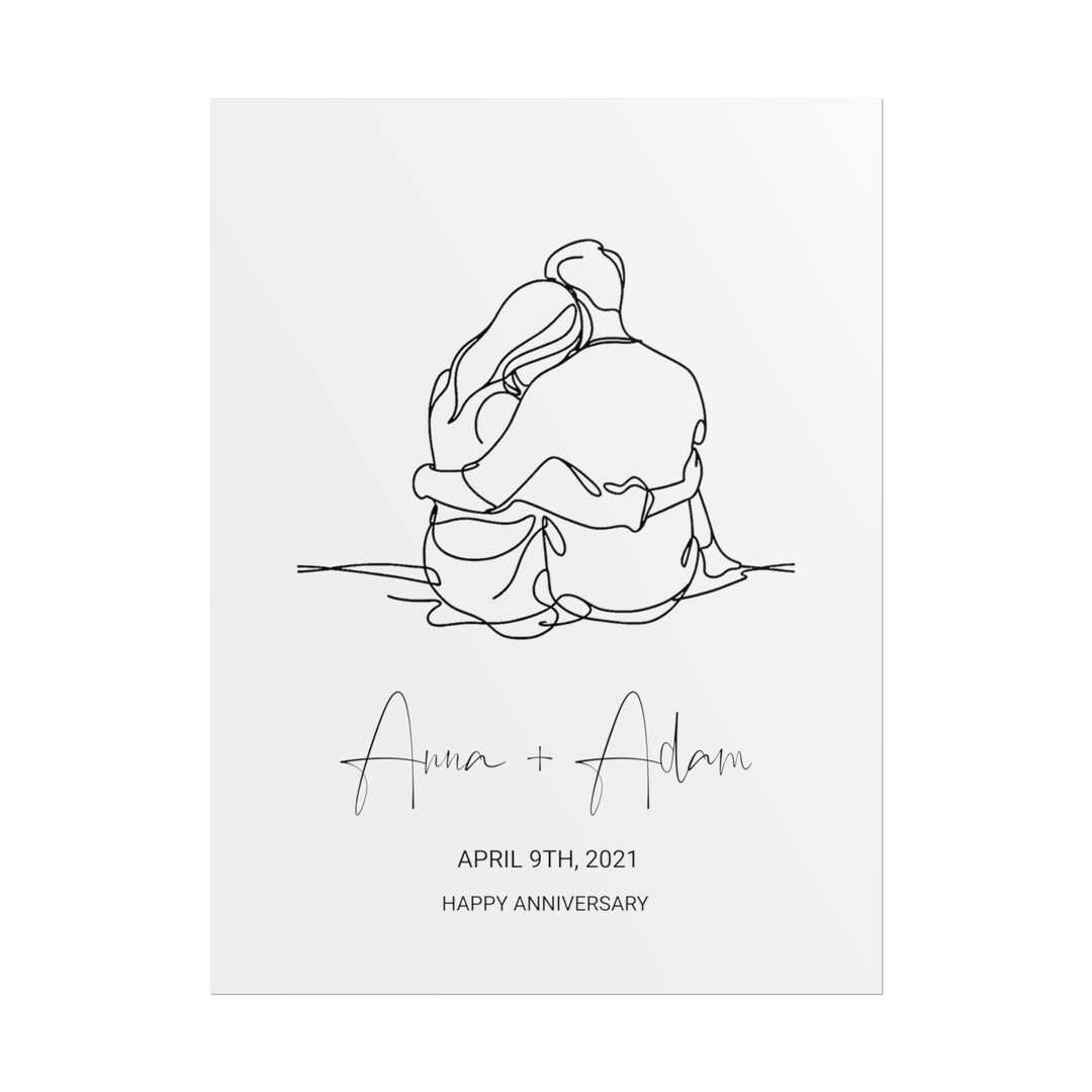 Custom Couple Hugging Line Art Print Anniversary Couple Wedding Gift ...