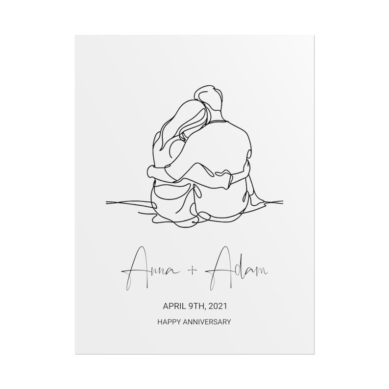 Custom Couple Hugging Line Art Print Anniversary Couple Wedding Gift ...