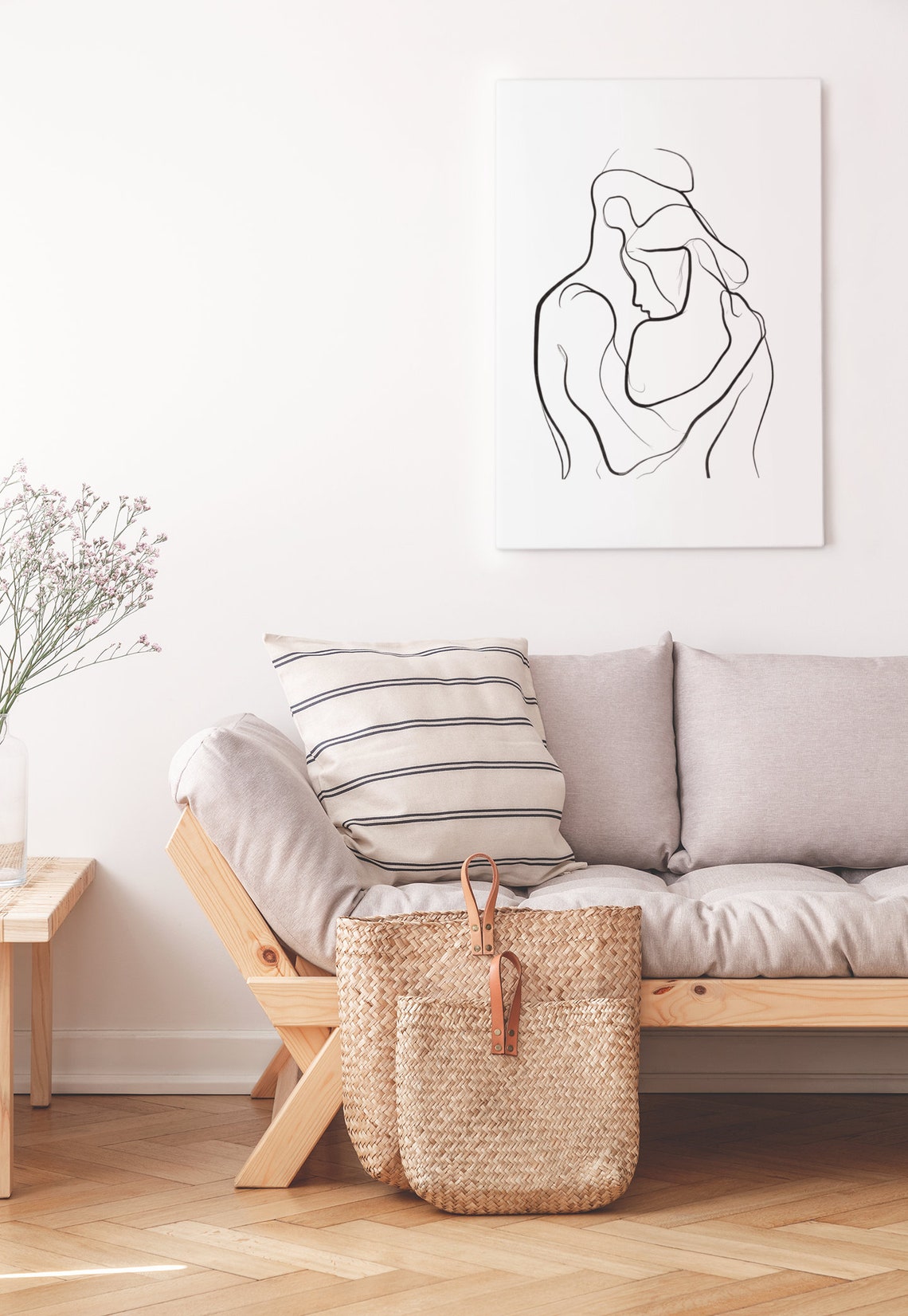 Couple Art Print, Abstract Couple Fine Line Art, Abstract Love Art ...