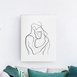 Couple Art Print, Abstract Couple Fine Line Art, Abstract Love Art ...