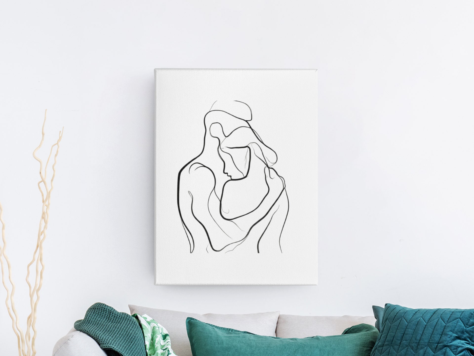 Couple Art Print, Abstract Couple Fine Line Art, Abstract Love Art ...