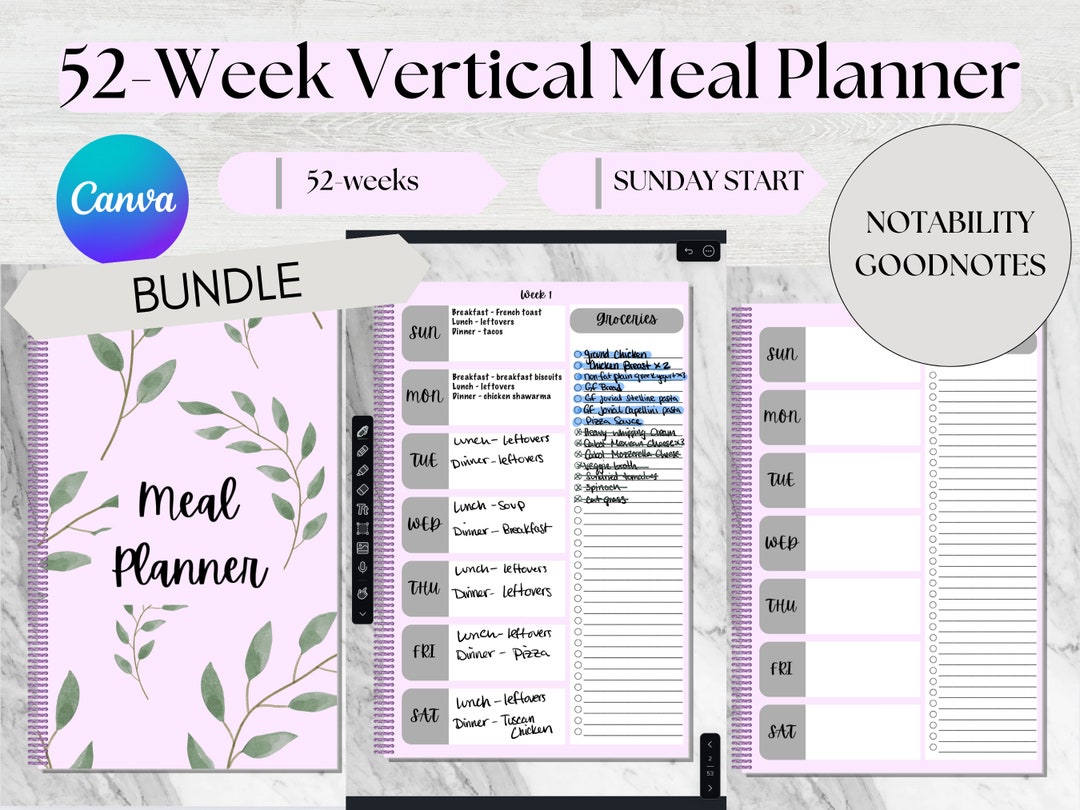 52-week Vertical Meal Planner Bundle With Inventory Lists, Printable ...