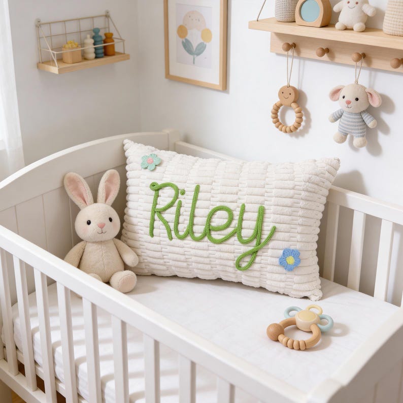 Custom Textured Name Pillow, Soft Corduroy Nursery Decor, Handcrafted ...