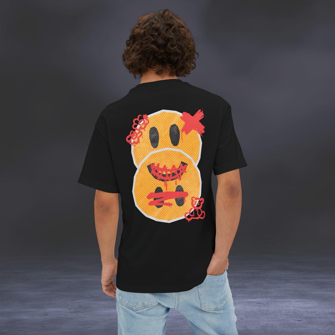 Edgy Grunge Smiley Face T-shirt Graffiti Street Art Style Bold Colors ...